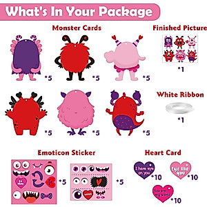 Haooryx Valentine's Paper Craft Kits - 30Pcs DIY Monster Paper Hanging Ornaments Make Your Own Valentine's Day Exchange Gift Card Decorations Kids Home Decor Classroom Mix Match Art Handcraft Supplies