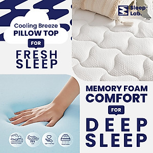 Sleep Lab Dual Layer 4 Inch Memory Foam Mattress Topper - Mattress Topper Queen - Cooling Mattress Topper for Back Pain - 2 Inch Cooling Gel Memory Foam + 2 Inch Cooling Effect Pillow Top