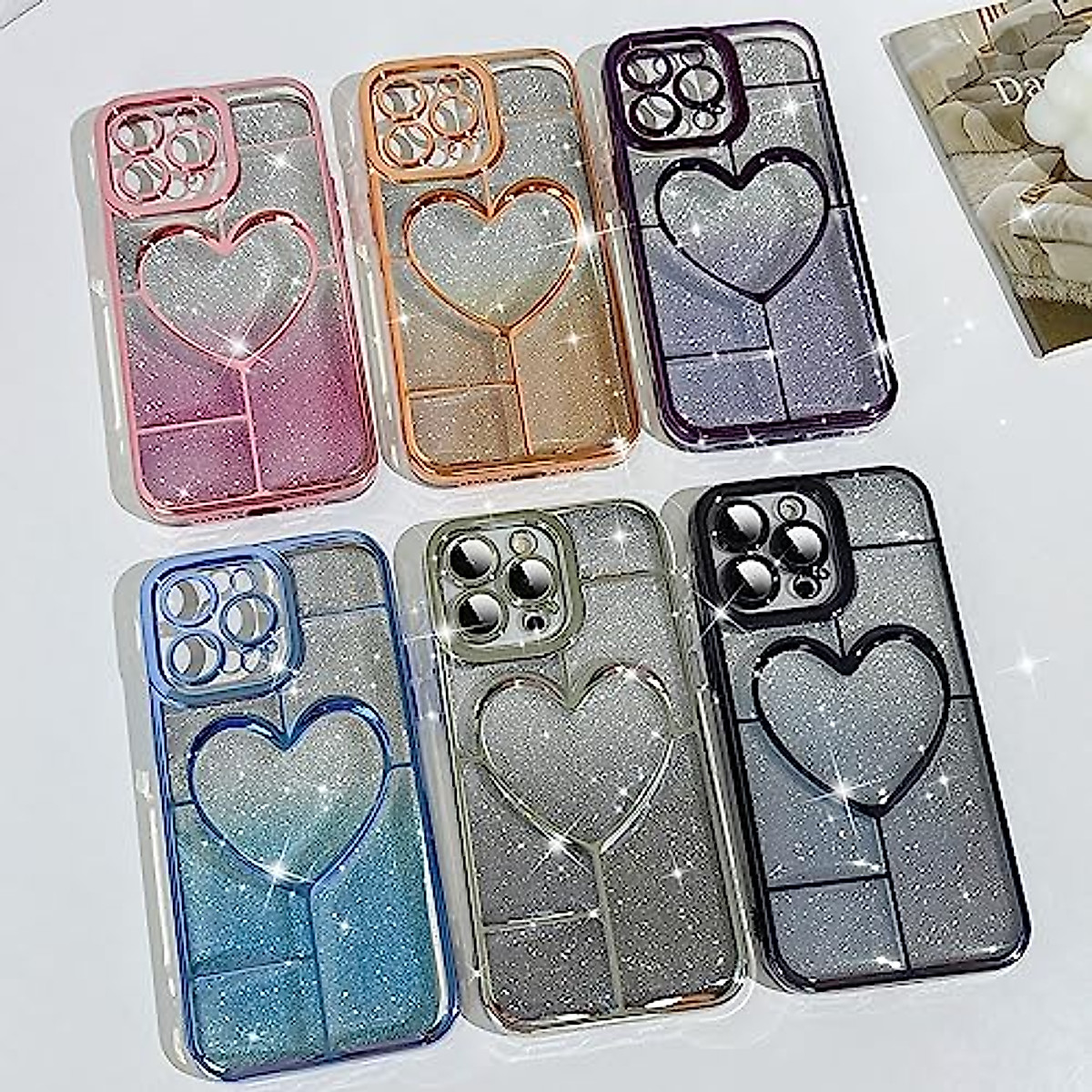 Yeddabox Compatible with iPhone 14 Pro Max Case Heart Phone Case Cute Bling Plating Soft Shockproof Full Camera Protection Bumper Phone Cases for iPhone 14 Pro Max Women Girls Case 6.7" - Glod