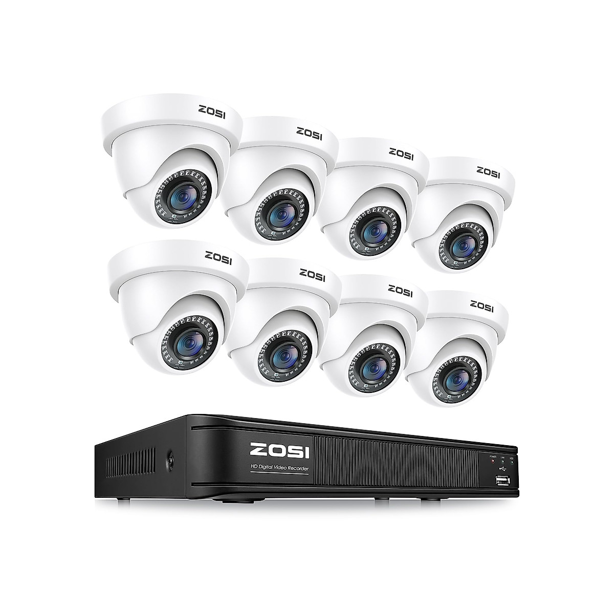 ZOSI 1080P H.265+ Home Security Camera System,5MP Lite 8 Channel Surveillance DVR and 8 x 1080p Weatherproof CCTV Dome Camera Outdoor Indoor with 80ft Night Vision, Remote Access (No Hard Drive)