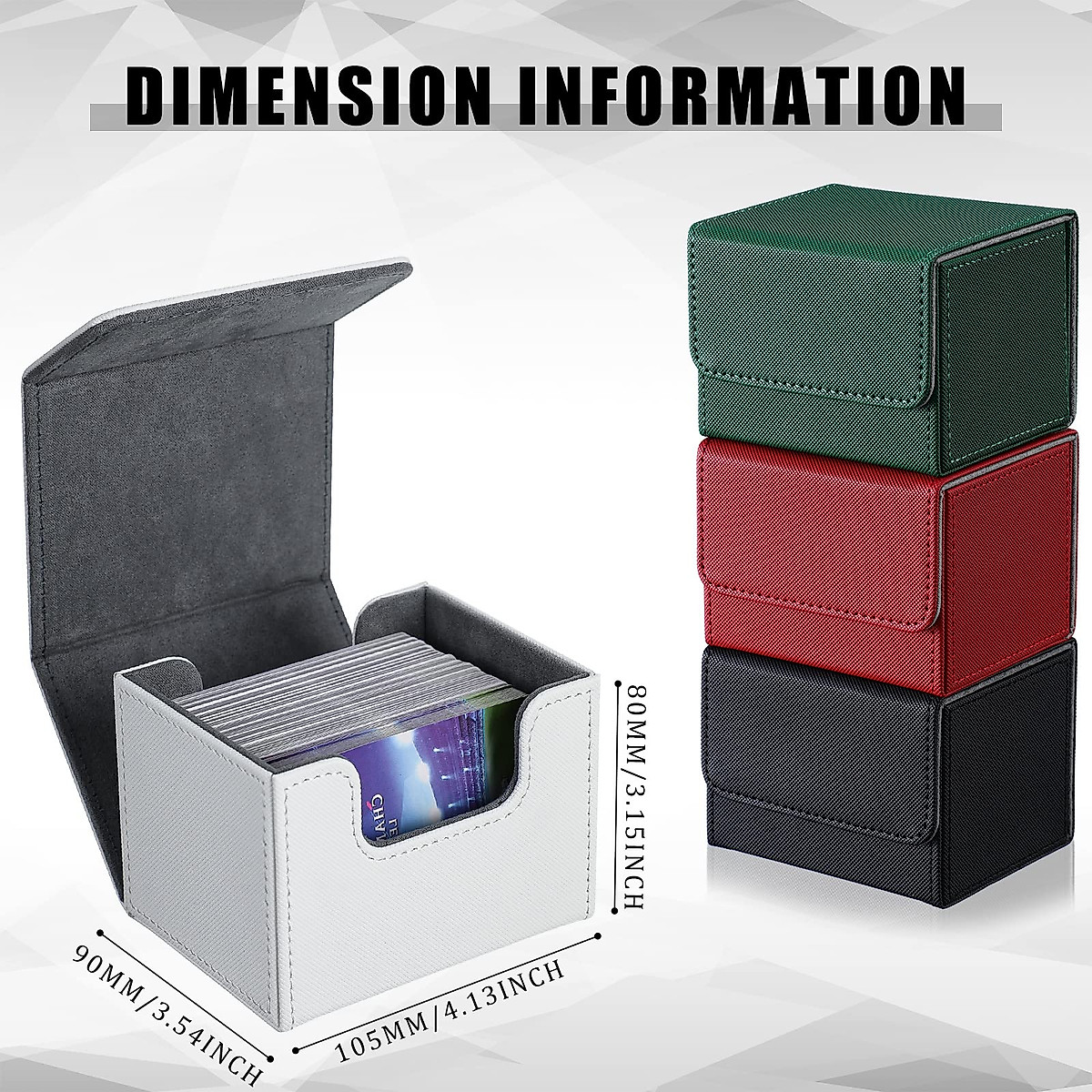 Yookeer 4 Pieces Leather Deck Card Boxes Cards Deck Game Box for Collectible Playing Card Box Compatible with MTG Commander(Black, White, Red, Green,Horizontal)