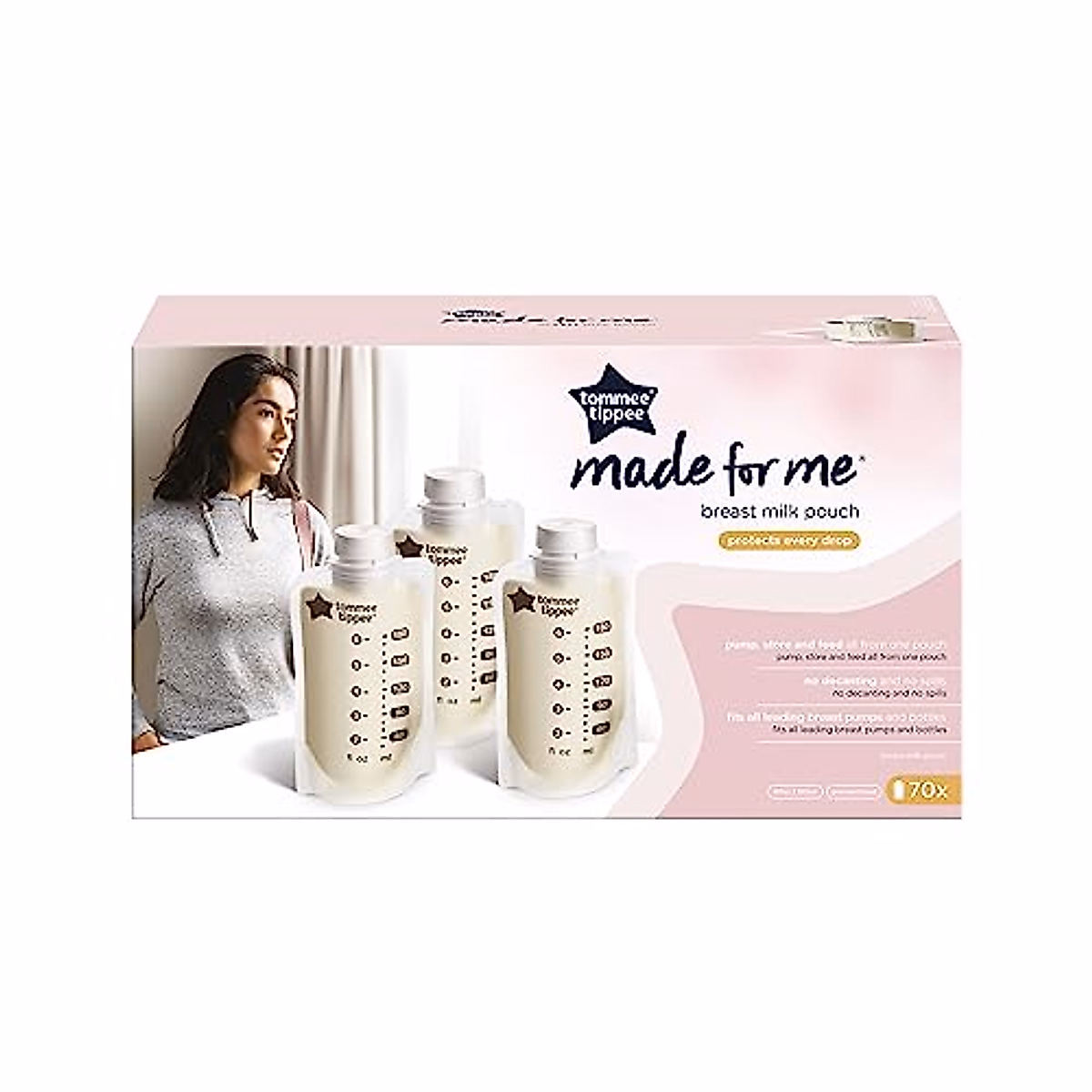 Tommee Tippee Breast Milk Pouches (70 Count) Compatible with All Leading Breast Pumps and Bottle Nipples, BPA-Free