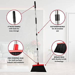 Broom Strongest 80% Heavier Duty - Outdoor Broom Indoor Broom, Angle Broom with Extendable Broomstick for Easy Sweeping - Easy Assembly & Durable, Great Use for Home Kitchen Room Office Lobby Floor