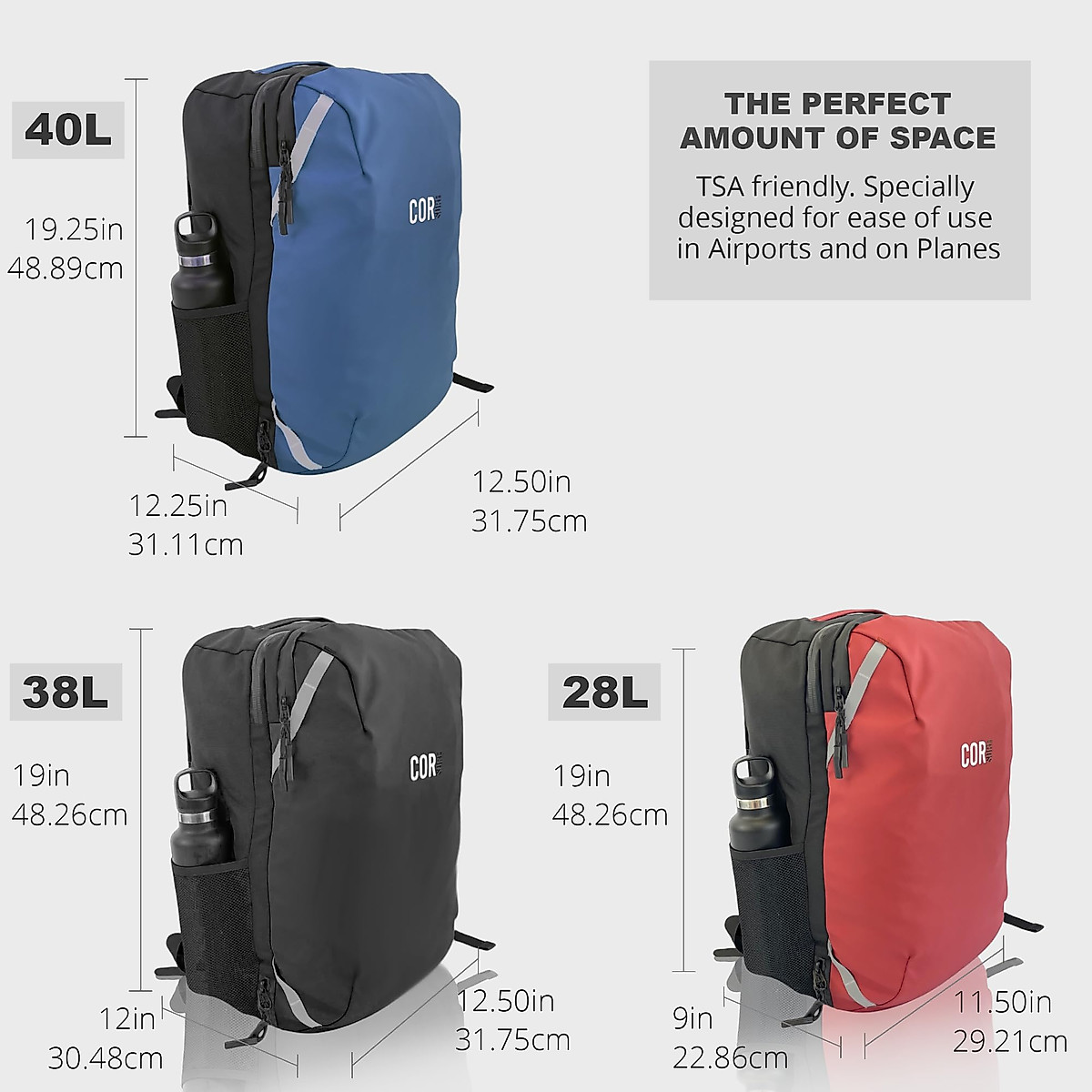 COR Surf Carry On Travel Backpack Bundle | Island Hopper Travel Backpack with Toiletry Bag and Compression Packing Cube Set (38L, Black)