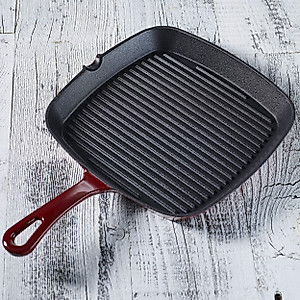 Cuisinart CI30-23CR Chef's Classic Enameled Cast Iron 9-1/4-Inch Square Grill Pan, Cardinal Red