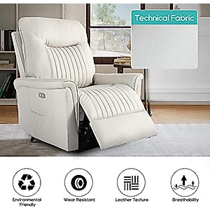 RIHEREFY Power Recliner Chair with Massage and Heat, Recliner Massage Chair with 2 Side Pockets, Electric Recliner Chairs with USB Charging Port, Technical Fabric
