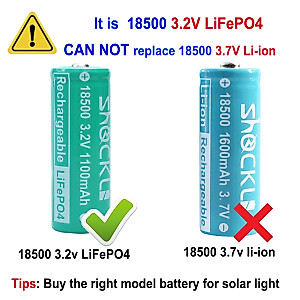 funkawa 18500 3.2V Solar Batteries, shockli 18500 3.2 Volt 1100mAh LiFePO4 Lithium Phosphate Rechargeable Solar Battery for Outdoor Solar Lights (4-Pack)