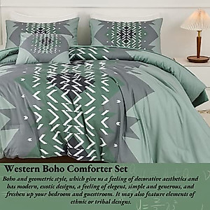 ANGIYUIN 6Pcs Boho Sage Green Comforter Set, Full Size Bed in a Bag, Ultra Soft Microfiber Bedding Set, Western Geometric Lightweight Comforters (Full, Green)