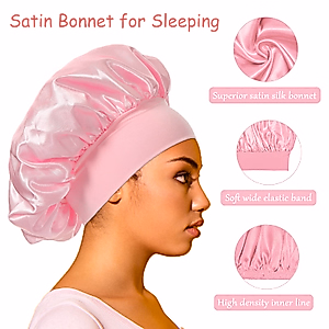 Satin Bonnet Silk Bonnet Hair Bonnet for Sleeping- 4 Pack Bonnets for Black Women with Wide Elastic Band for Curly Hair