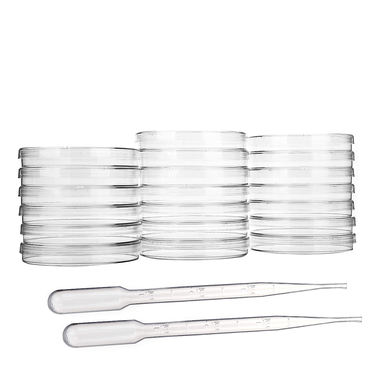 Eowpower 20 Pack Plastic Petri Dish Tissue Culture Plate 90 x 15 mm with 20 Pieces 2 ml 3 ml Plastic Transfer Pipettes, Each of 10 Pieces