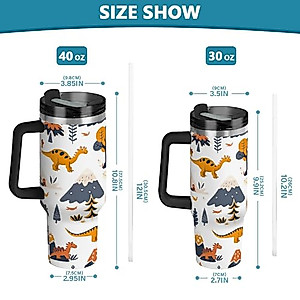 FRCSDIY Cartoon Dinosaur Insulated Tumbler with Handle and Straw Lid,40oz Leakproof Stainless Steel Cup BPA-Free Water Bottle