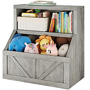 IDEALHOUSE Kids Bookshelf and Toy Storage, Wooden Toddler Bookcase Cabinet with Storage Organizer, Children's Large Cubbies for Playroom Bedroom Nursery Classroom School Kindergarten Daycare