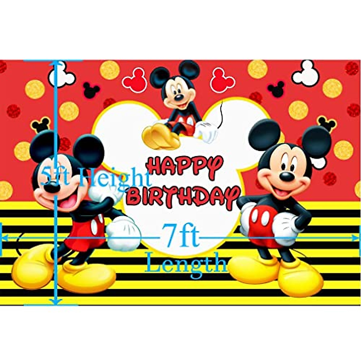 Gardenia backdrop 7x5ft Mickey Mouse Party Supplies Photography Backdrop Children Happy Birthday Party Banner Baby Shower Cake Table Decoration Background 05, Red