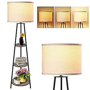 Floor Lamp, 3-Tier Round Corner Shelf Floor Lamp with 3 Dimmable Levels - Simple Standing Lamp with White Fabric Shade, Tall Modern Floor Lamps with Shelves for Bedroom, Living Room and Office