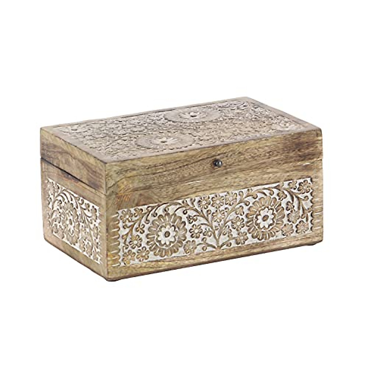 Deco 79 Mango Wood Floral Box with Hinged Lid, Set of 3 8", 10", 12"W, Brown