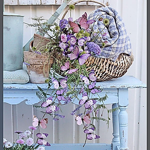 Artificial Butterfly Garland, Fake Butterfly Decorative Vines, DIY 3D Unique Butterfly Hanging Decor for Home Wall Easter Spring Flowers Party Wedding Arch Shopping (Light Purple)