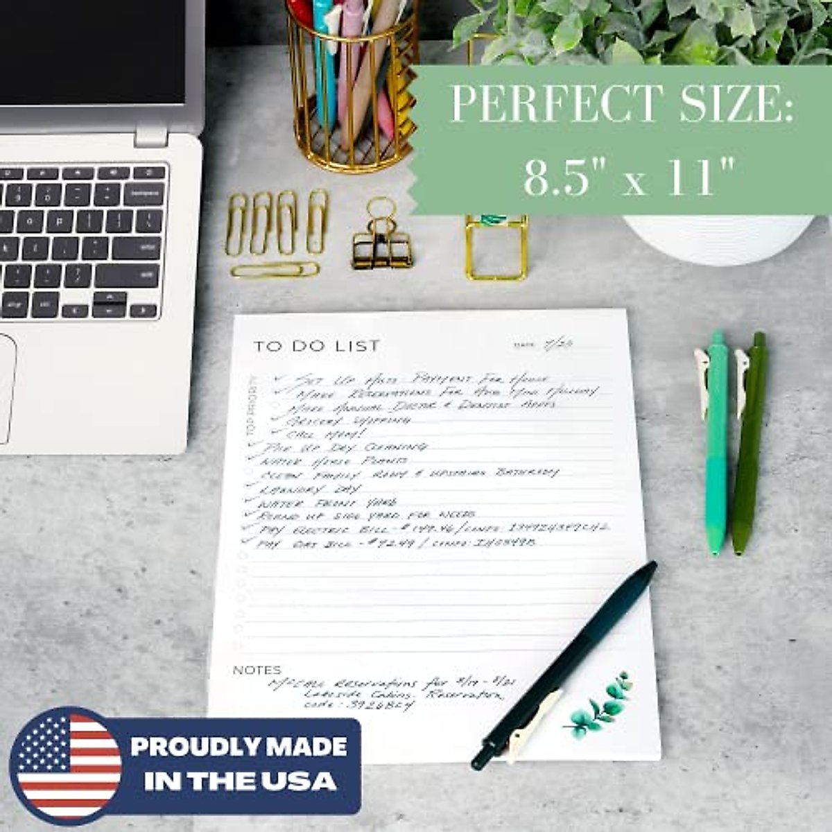 Simplified To Do List Notepad 8.5" x 11" - Made in USA - Easily Organize Your Daily Tasks And Boost Productivity - The Perfect Undated Planner Notebook w Checklist For Women
