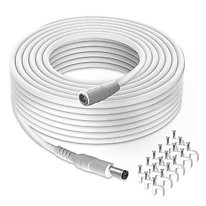 DC 12V Power Extension Cord, Hosafe 33ft White Security Camera Power Adapter Extension Cable, 5.5 * 2.1mm Power Cord Connector for Home Security Camera, Nvr, Router, Switch, Projector