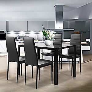 Black Glass Dining Table, Tempered Glass Top Table Metal Legs Rectangular for Small Kitchen Dining Room Living Room 4 People