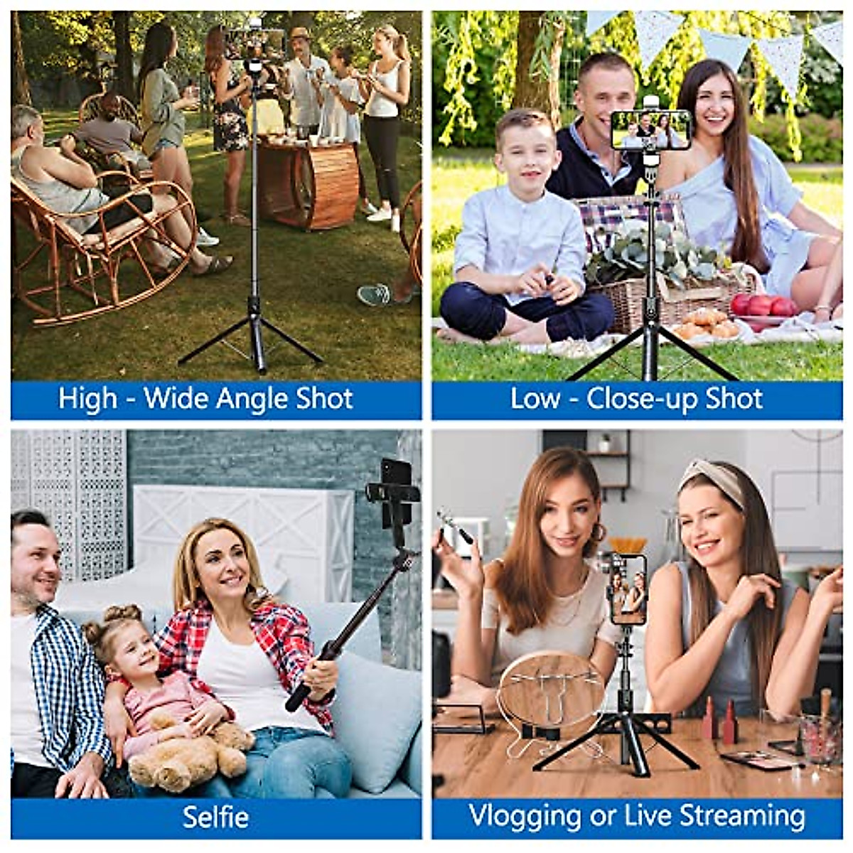 Selfie Stick Phone Tripod with Remote and LED Fill Lights - ASHINER 70 inch Heigh Cell Phone Holder for Travel, Vlogging, Live Streaming Video and Photos,Phone Stand Compatible with iPhone and Android