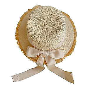 Hiking Kids Gear Children's Girls Sunscreen Hat Summer Bow Sun Hat Hat Braided Hat Beach Hat Sun Pool (Beige, One Size)