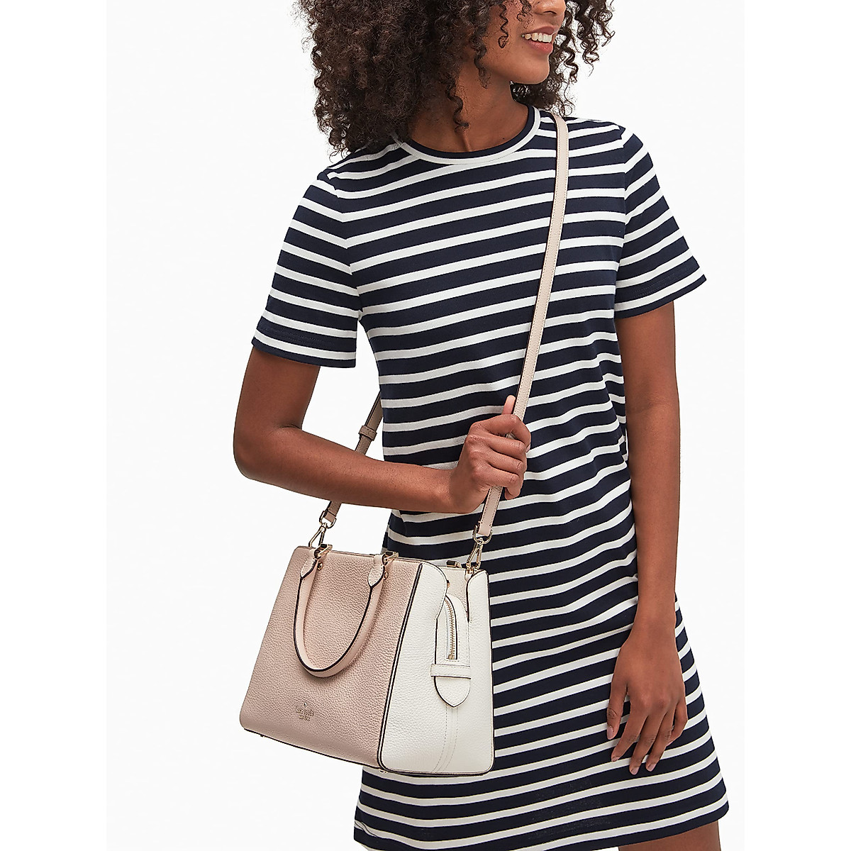 Kate Spade Leila Medium Triple Compartment Satchel Crossbody Bag Purse Handbag (Warm Beige)