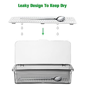 Cabilock 2PCS Flatware Tray with Lid Dust- proof Chopsticks Case Draining Tableware Organizer Kitchen Cutlery Storage Boxes Countertop Chopsticks Container