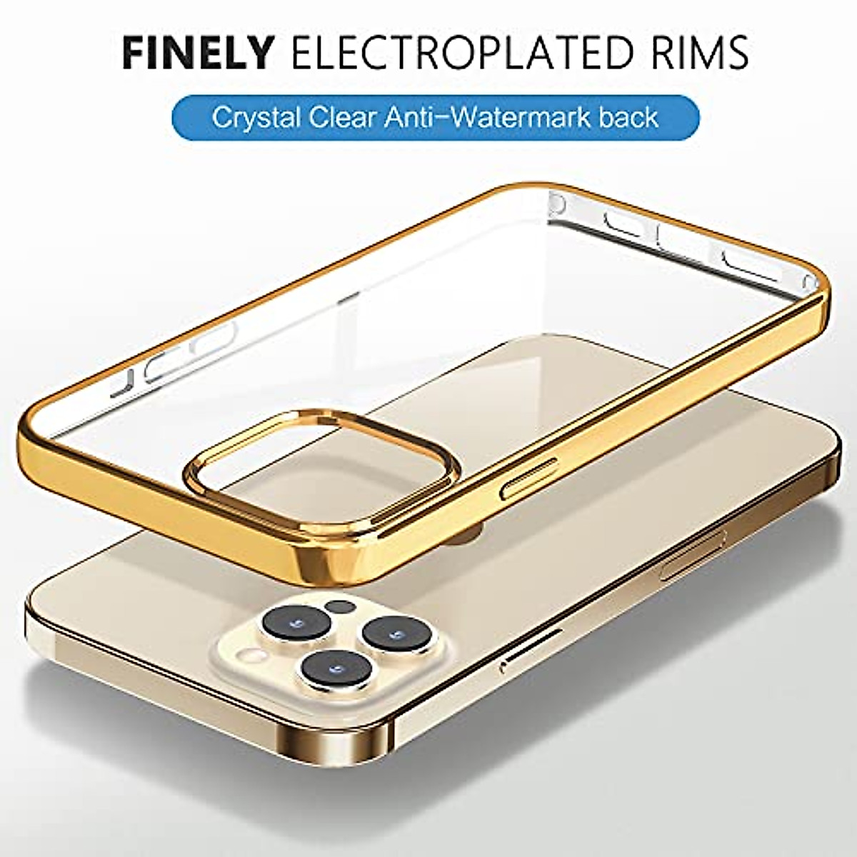 MILPROX Compatible for iPhone 13 Pro Clear Case (2021), Crystal Transparent Cover Shockproof Protective Bumper Shell with Electroplated Mirror Edge for iPhone 13 Pro 6.1"【3 Cameras】 2021-Gold