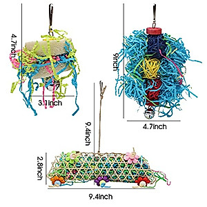 ZOCONE 6 Pcs Bird Toys, Parrot Foraging Chewing Toys, Bird Shredding Toys, Loofah Hanging Parakeet Toys, Cage Accessories for Cockatiels, Conure, Medium/Small Parrots, Finch, Lovebirds, Budgie