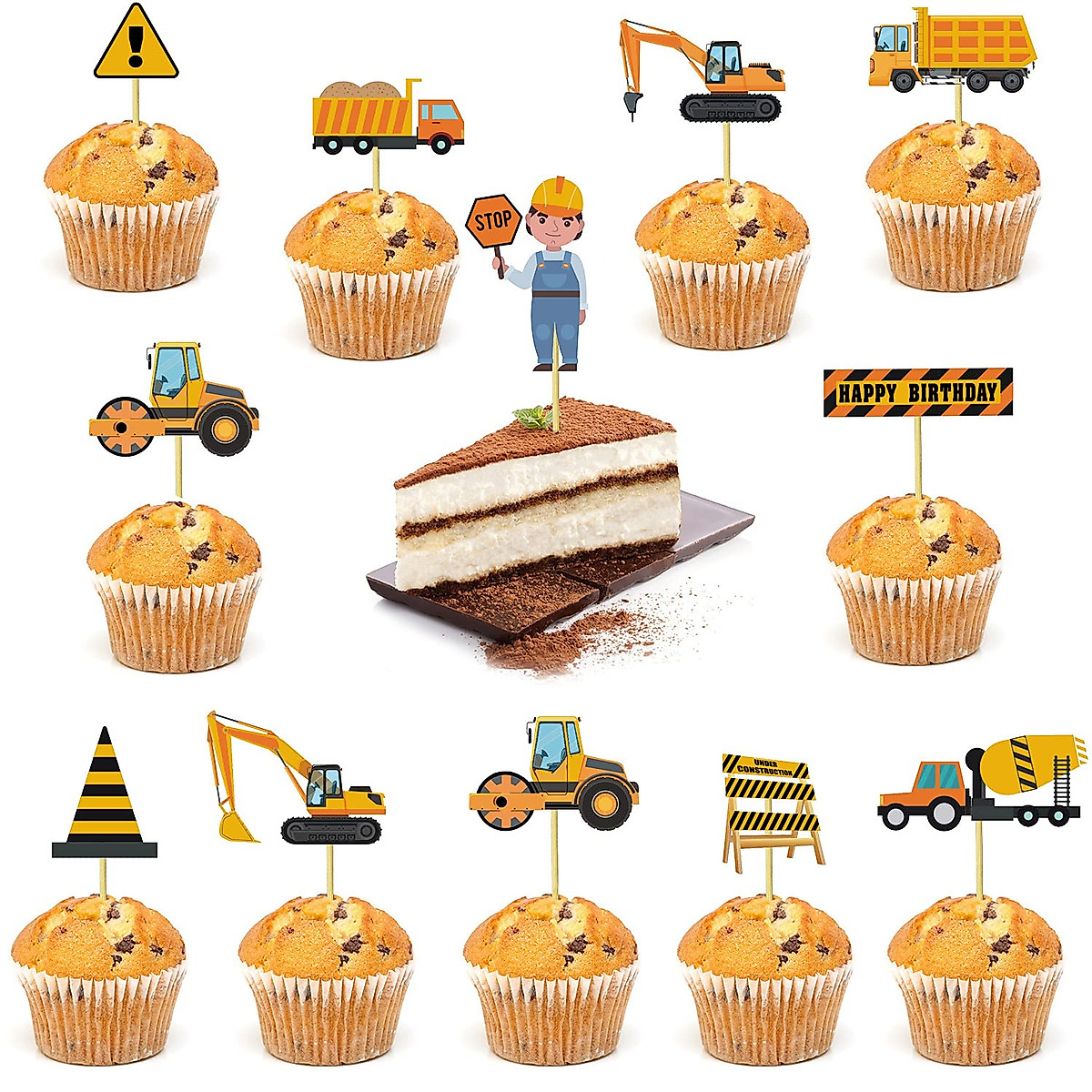 Construction Birthday Party Supplies, 58 Pack Dump Truck Birthday Decorations with Foil Latex Balloons, Paper Tassels, Flower Balls, Cupcake Toppers, Vehicle Banner for Kids Boys Grils Birthday