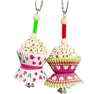 Mandarin Bird Toys by M&M 1562 Tutu Chew Two - Handcrafted Foraging Avairy Toy, All Natural Air Dried Sola Wood Ball, Bakery Grade Cup Cake Cups, Easy to Shred Great for Small Size Pet Birds