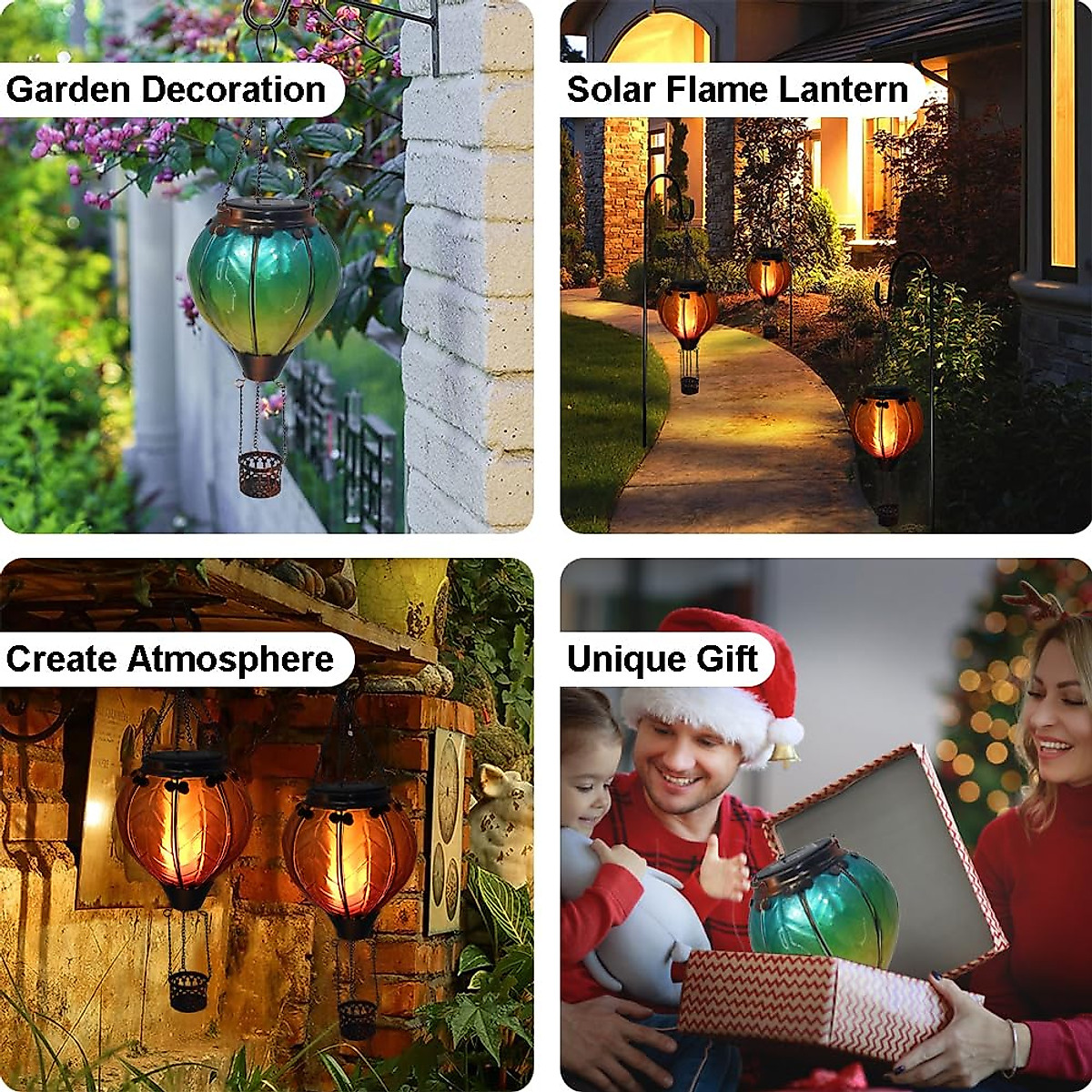 OUISJYER Hot Air Balloon Solar Lantern with Flickering Flame Hanging Solar Lanterns Outdoor Lights Waterproof Lanterns Decorative Garden Patio Yard Party Decor Green