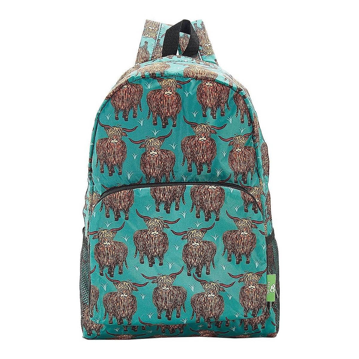 ECO CHIC Lightweight Packable Backpack Handy Foldable Travel Daypack (Highland Cow Teal)