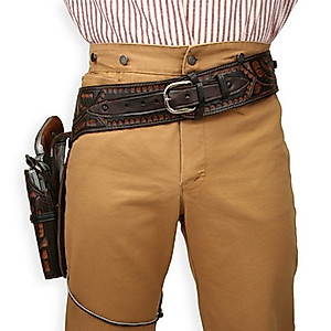 Historical Emporium .44/.45 Cal Standard Right Hand Western Gun Belt and Holster Tooled Leather 38 Two-Tone Brown