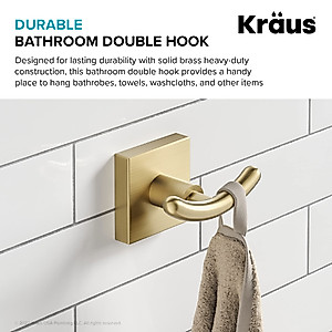 KRAUS Ventus Bathroom Robe and Towel Double Hook, Brushed Gold Finish, KEA-17702BG