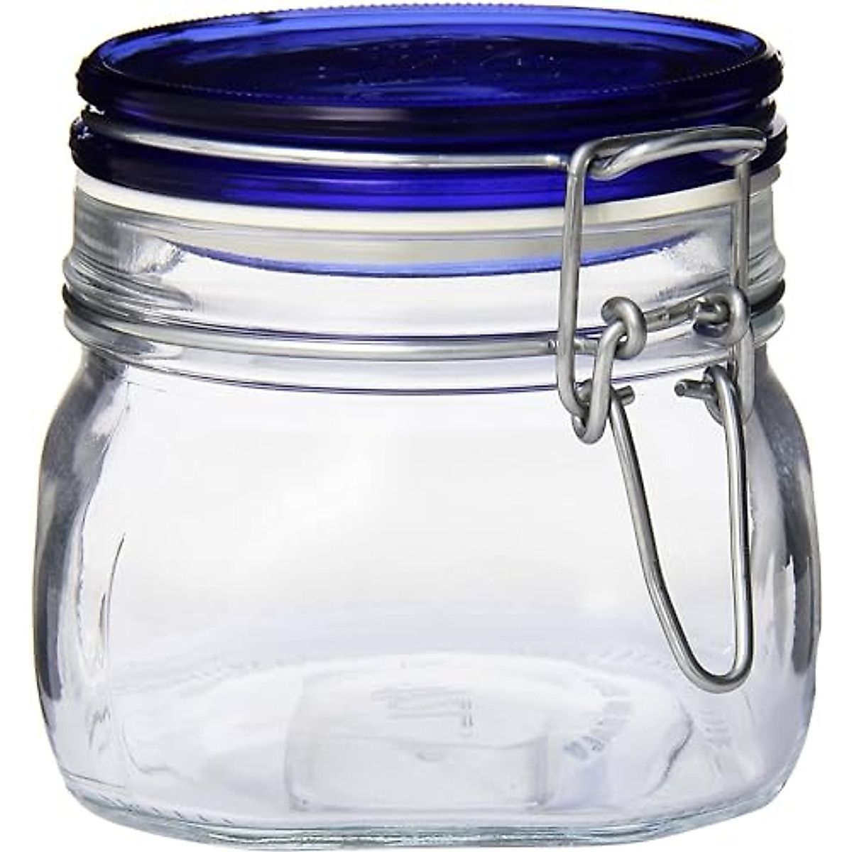 Bormioli Rocco Fido Square Jar with Blue Lid, 17-1/2-Ounce