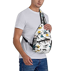 Luirioe Dinosaur White Sling Bag Crossbody Backpack Hiking Travel Daypack Chest Bag Lightweight Shoulder Bag For Women Men