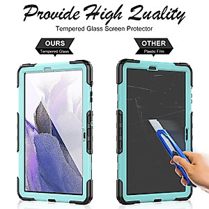BASE MALL Tablet Case for Samsung Galaxy Tab S8 Plus 2022/S7 FE/S7 Plus 12.4 5G, [Shockproof] with Tempered Glass Screen Protector,360° Rotating Kickstand/Hand Strap/S Pen Holder (SkyBlue)