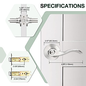 GOBEKOR 10 Pack Privacy Door Levers Bedroom Door Handle with Lock Satin Nickel Interior Door Handles Keyless Door Lock Wave Bed/Bath Lever