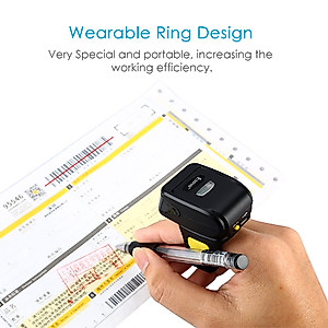 Eyoyo 1D Wireless Ring Barcode Scanner, Compatible with Bluetooth Function & 2.4GHz Wireless & Wired Connection, Portable Wearable Mini Finger Bar Code Reader Work with Windows, Mac OS, Android 4.0+,