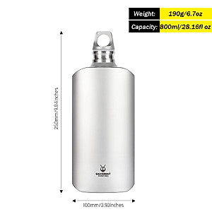 SILVERANT Titanium Ultralight 800ml/27 fl oz Leakproof Outdoor Camping Hiking Sports Water Bottle with Insulating Thermal Sleeve and Clip Loop Cap (800ml-slim-bottle)