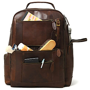 Gratlin Buffalo Leather Backpack for Men 16 Inches | Vintage Leather Backpack Multi Pockets Business Travel Daypack | Full Grain Brown Leather Shoulder Rucksack Knapsack Best for Office