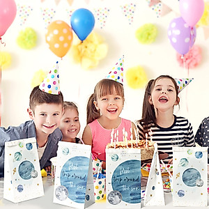 GROBRO7 26Pcs First Trip Around The Sun Space Party Favor Bag with Stickers Solar System Goodie Bags Paper Treat Bag Present Candy Planet Gift Bags Party Supplies for Boy Girl 1st Birthday Baby Shower