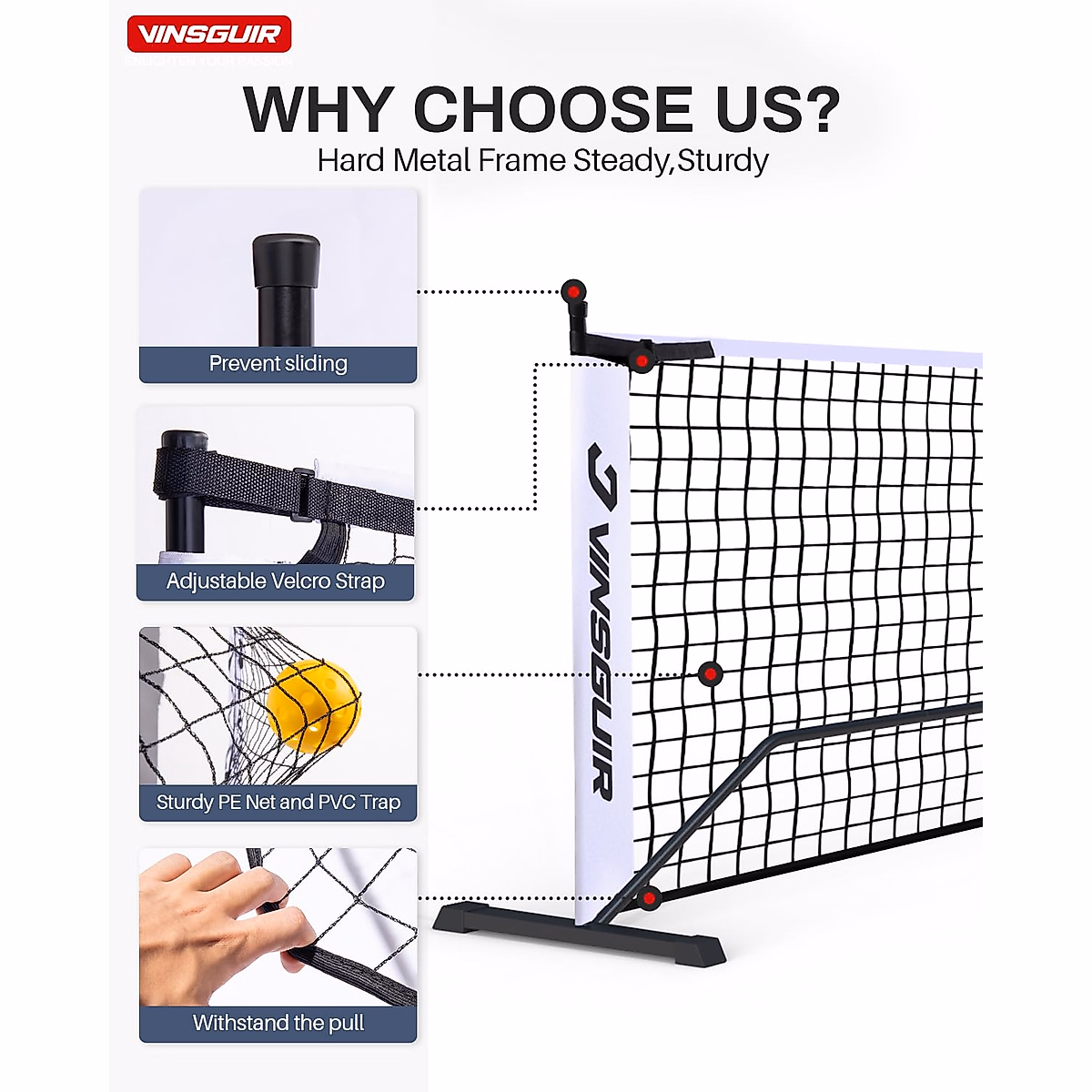 VINSGUIR Pickleball Net Set, Portable Pickleball Net with 4 Pickleball Paddles, 8 Pickleballs, 1 Carry Bag, 22 FT Regulation Size Pickleball Net Set for Beginners, Outdoor Indoor Driveway Home