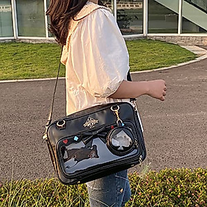 Eien Kaliforua Ita Bag Cute JK Uniform Bag Double Window Sweet PU Leather ita Bag Kawaii Pins Bag+cute small bag