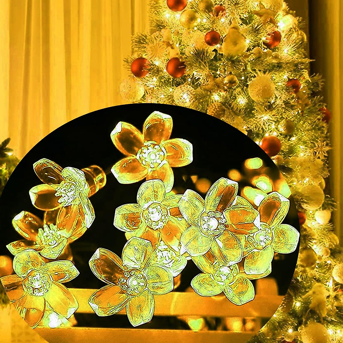 FULLBELL Fairy Lights Christmas Decorations Flower String Lights Home Decor 33 Feets 100 LED Memory Indoor Outdoor String Lights Fairy Lights Fairy Lights for Bedroom(Warm White)