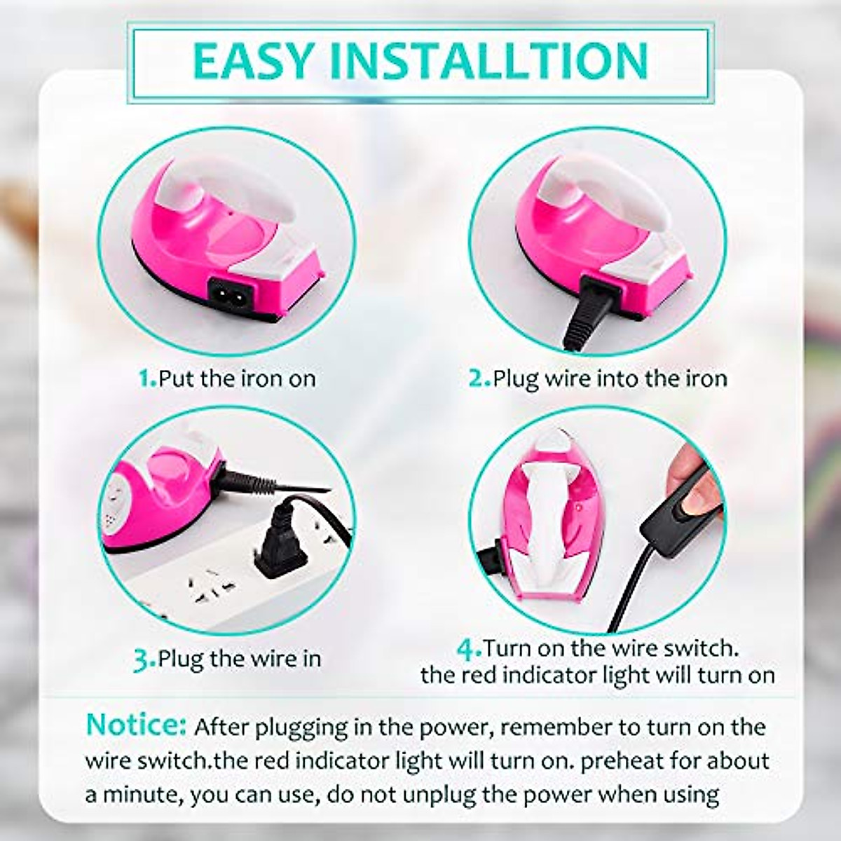 Mini Craft Iron Mini Heat Press Mini Iron Portable Handy Heat Press Small Iron with Charging Base Accessories for Beads Patch Clothes DIY Shoes T-Shirts Heat Transfer Vinyl Projects (Pink)