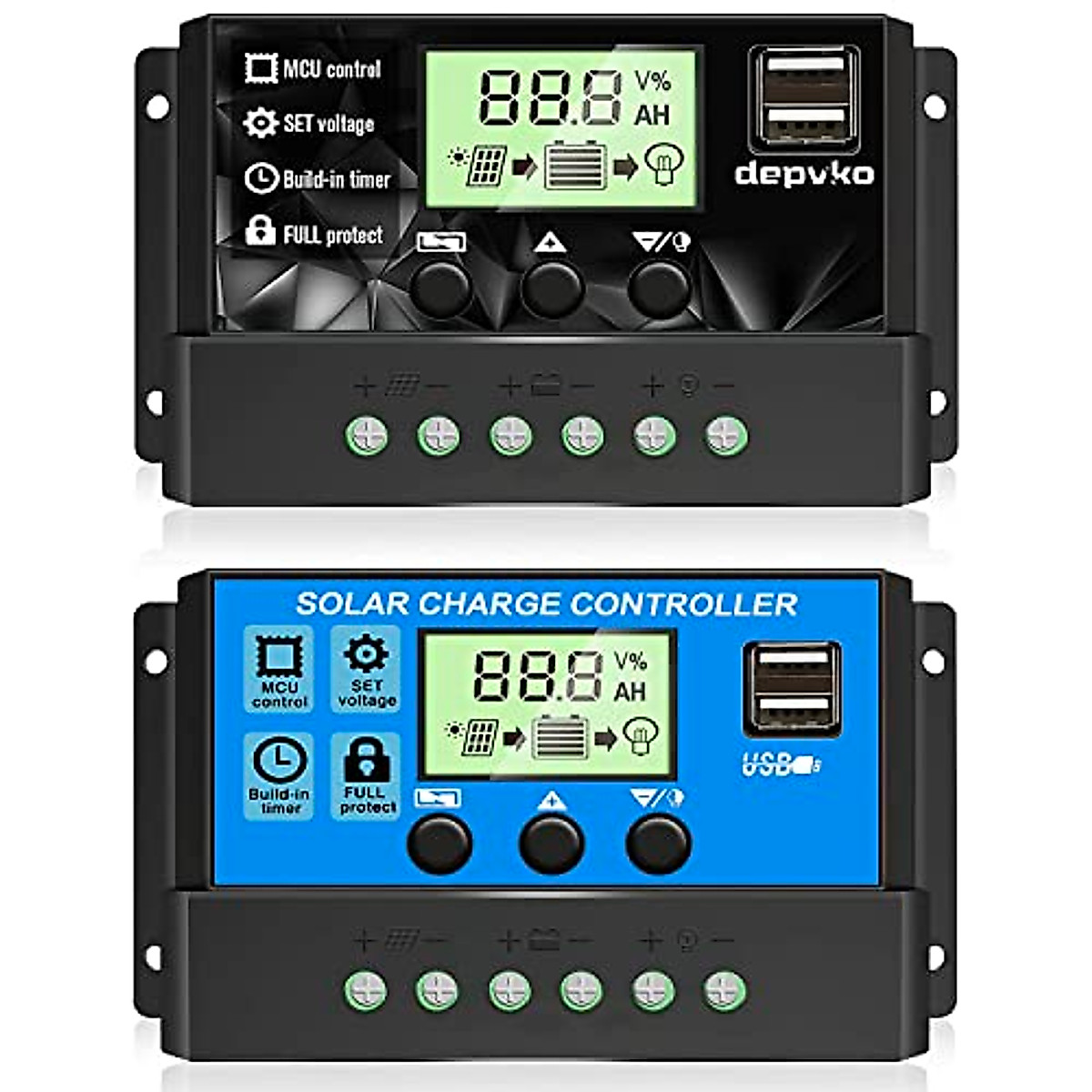 [2022 Upgraded] 2Pcs 30A Solar Charge Controller, 12V/ 24V Solar Panel Regulator with Adjustable LCD Display Dual USB Port Timer Setting PWM Auto Parameter
