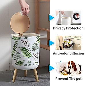 Small Trash Can with Lid for Bathroom Kitchen Office Diaper Seamless pattern green plants white background For wedding decor Bedroom Garbage Trash Bin Dog Proof Waste Basket Cute Decorative
