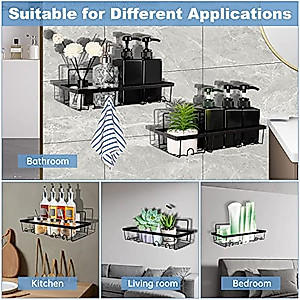 2 Pack Shower Caddy Shelf Organizer,Adhesive Shower Caddy,Rustproof Shower Shelves,Wall Mounted Shower Rack,Stainless Steel Bathroom Shower Organizer for Inside Shower Storage,No Drilling,Black